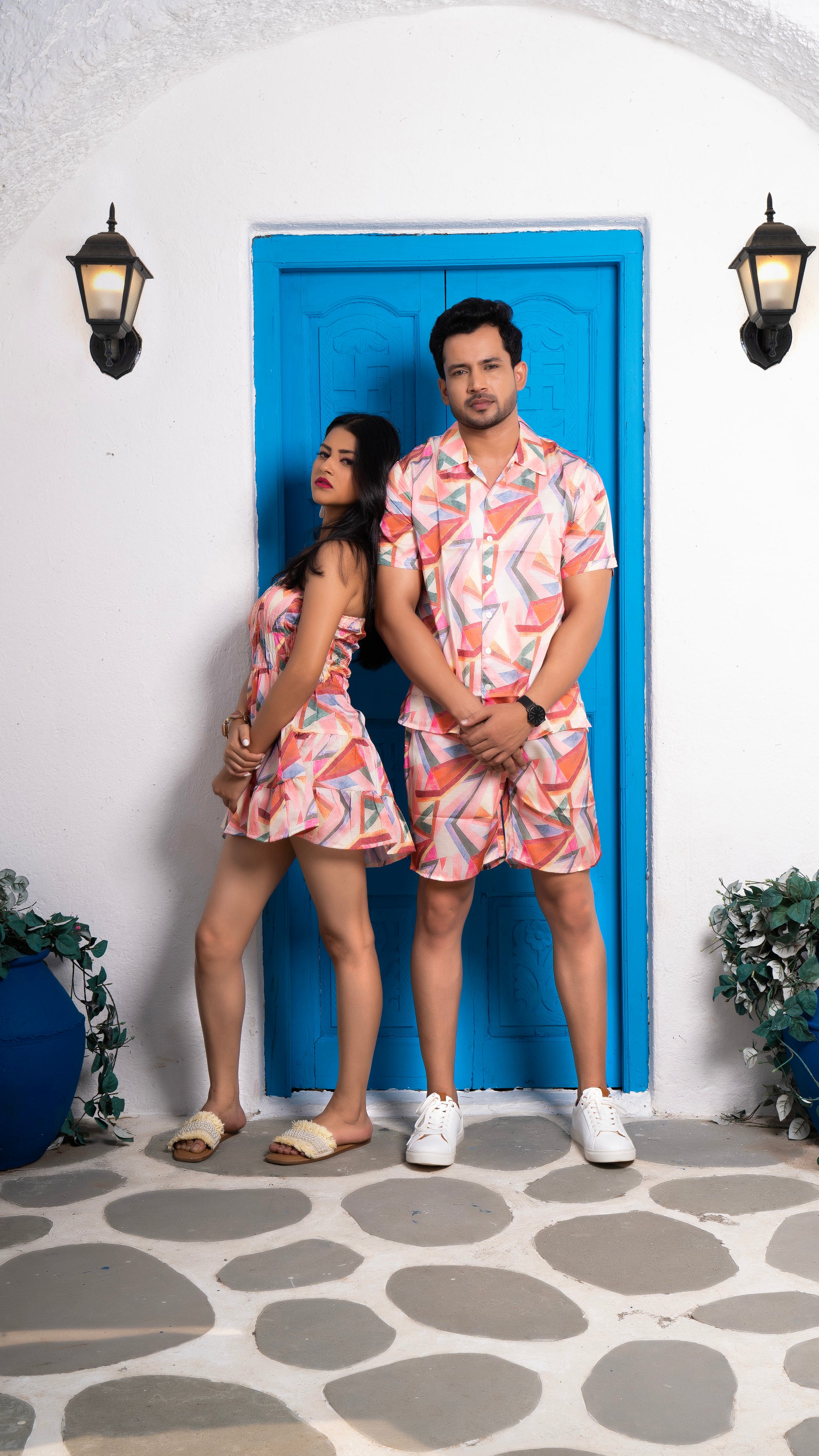 Linen Geometric Couple Co-ord Set| Shop Matching Outfits for Couple Online